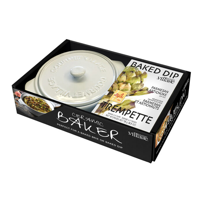 White Ceramic Baker gift set with Parmesan & Artichoke dip | Gourmet du ...